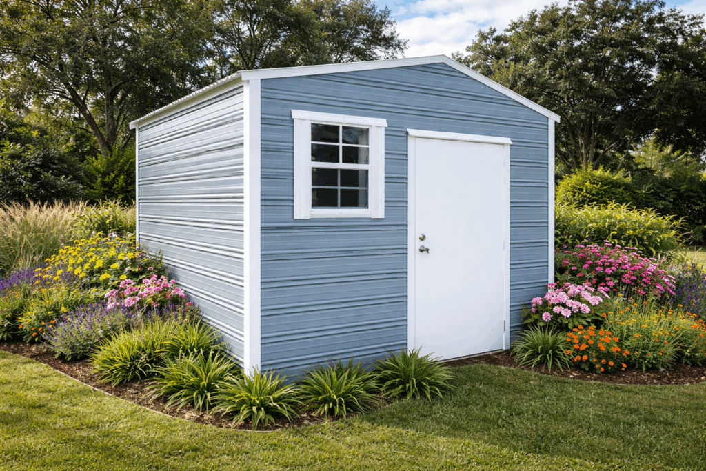 10 x 8 Side Entry Metal Garden Storage Shed with Workbench and Electric ...