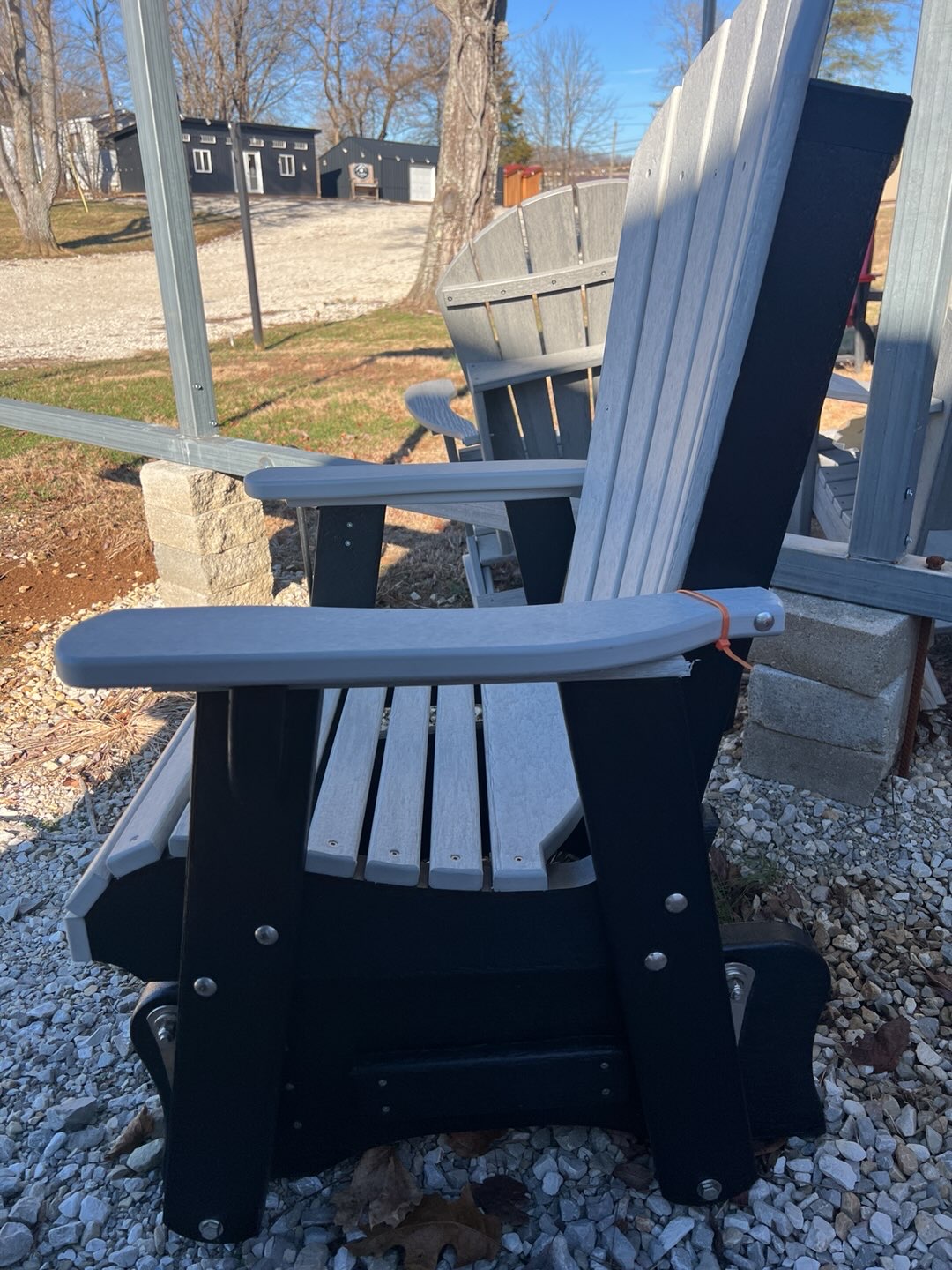 Single 2' Poly Adirondack Glider - Black and Light Gray - Beckden Buildings